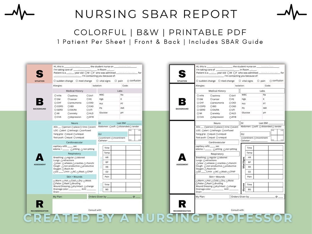 Nursing School SBAR Sheet | Med Surg Nurse Report | Clinical Simulation ...