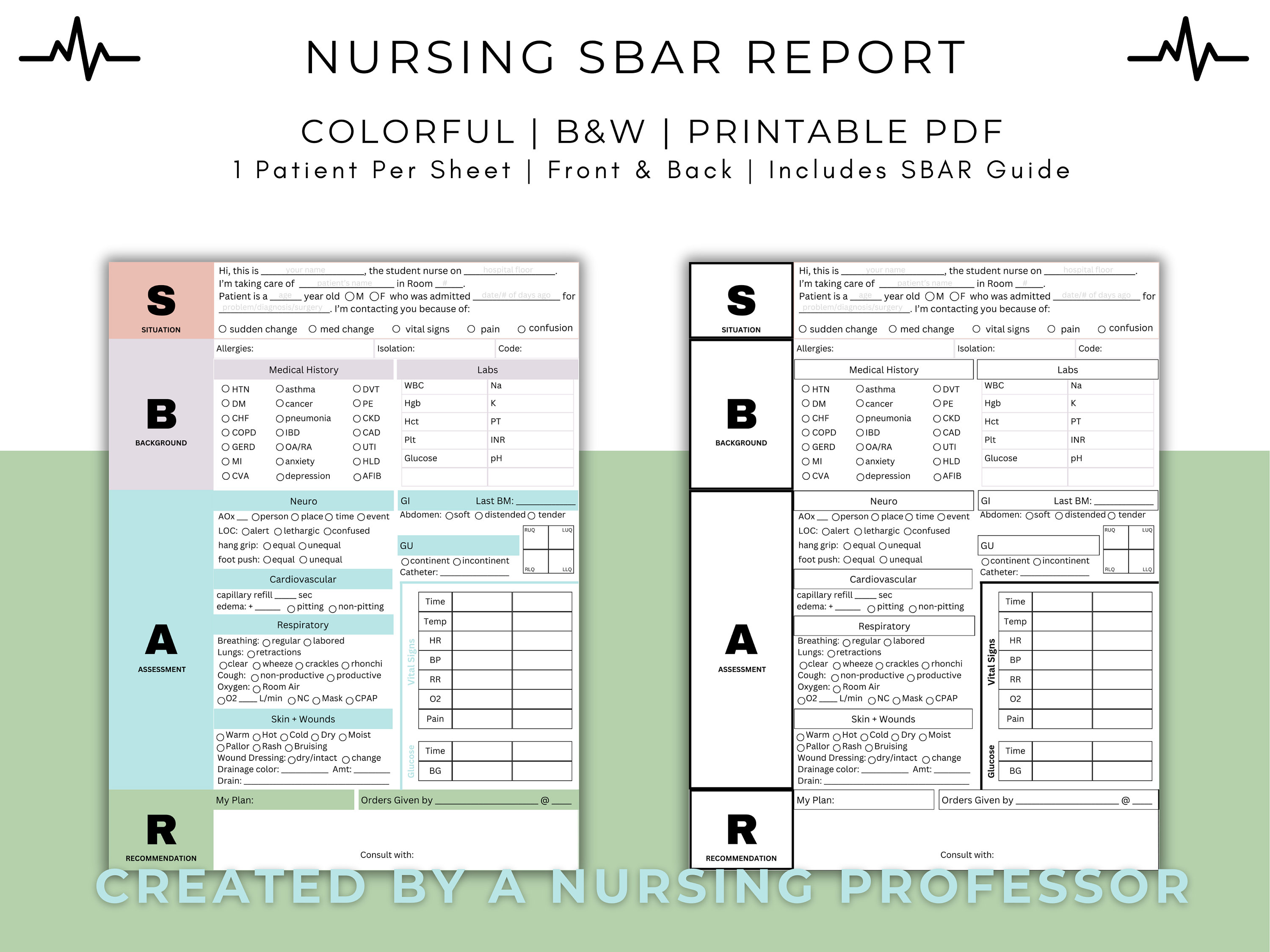Nursing School SBAR Sheet Med Surg Nurse Report Clinical Simulation Aid PDF Instant Download ...