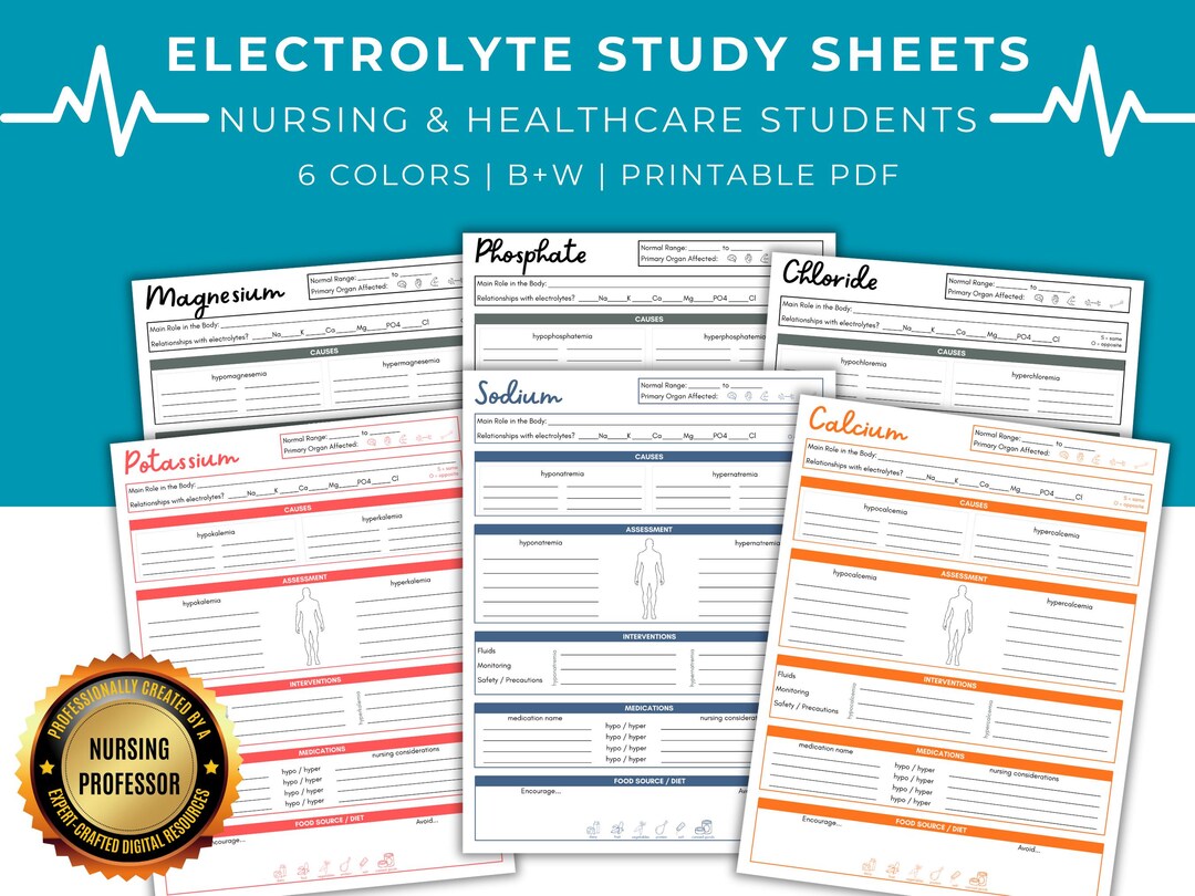 Electrolyte Study Worksheets | Nursing Students Electrolytes Guide ...