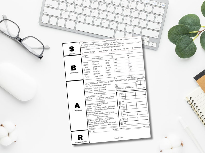 Nursing School SBAR Sheet | Med Surg Nurse Report | Clinical Simulation ...