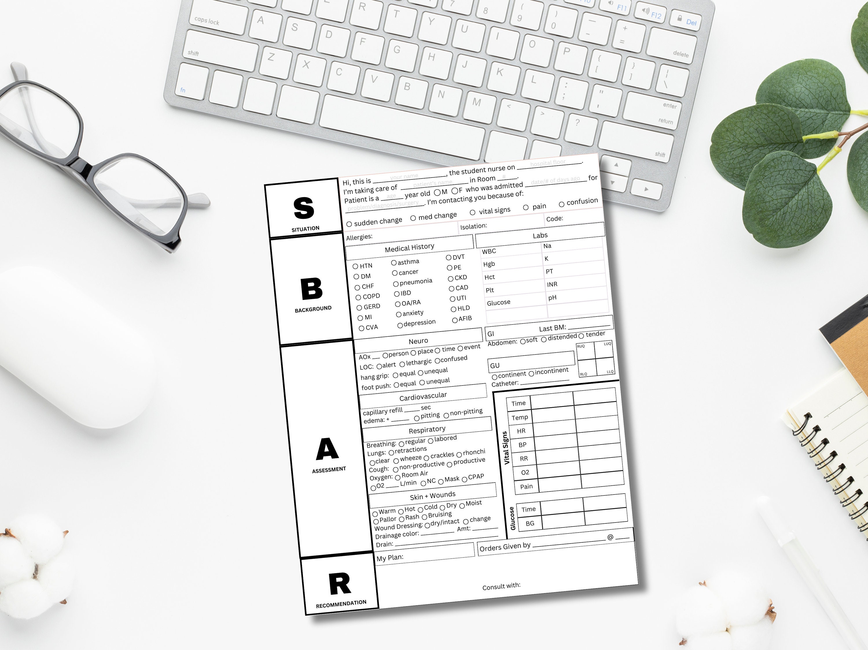Nursing School SBAR Sheet | Med Surg Nurse Report | Clinical Simulation ...