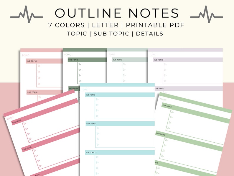 Outline Notes Template Printable PDF Instant Download Lined Note Taking ...