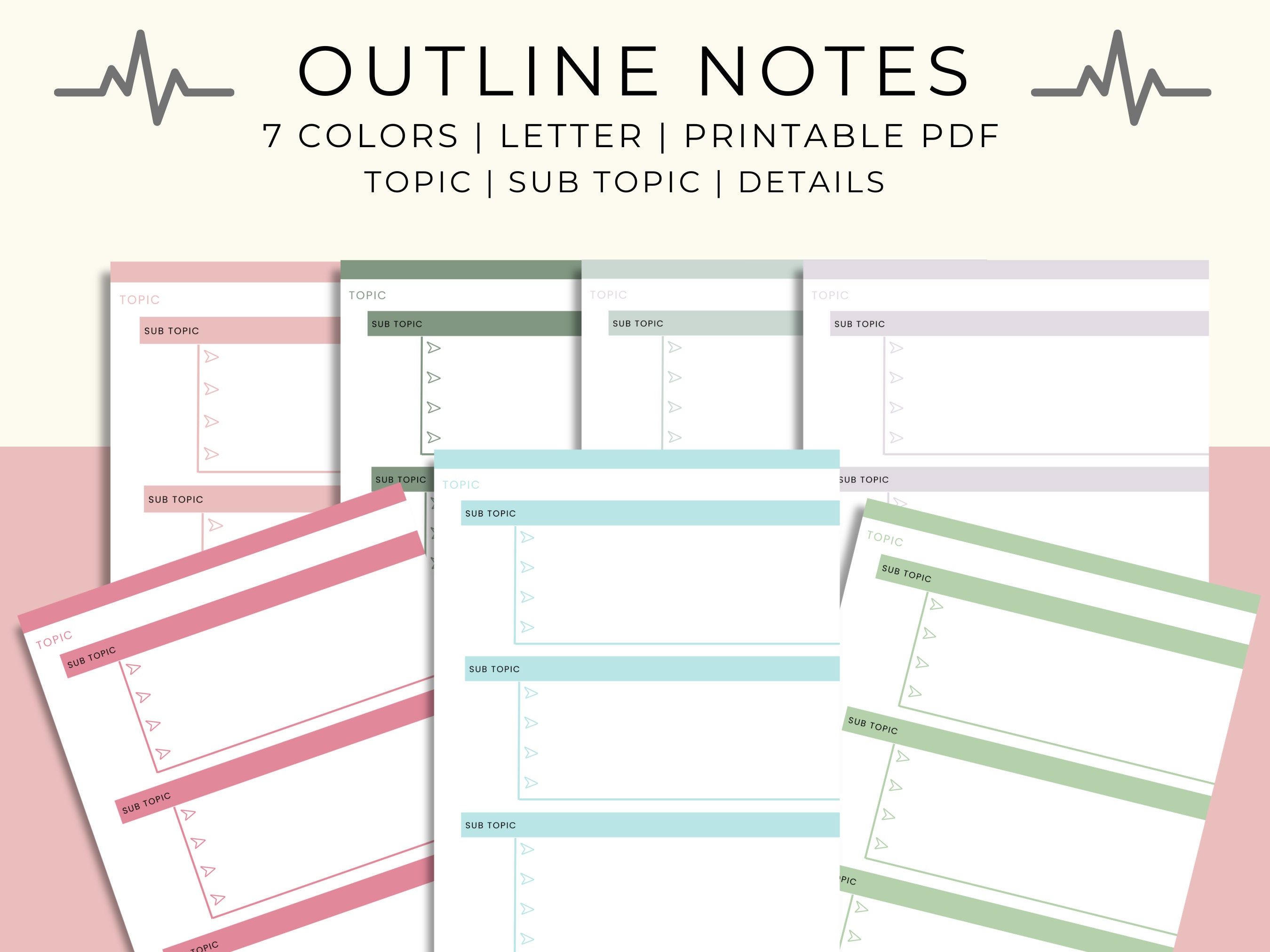 Outline Notes Template Printable PDF Instant Download Lined Note Taking ...