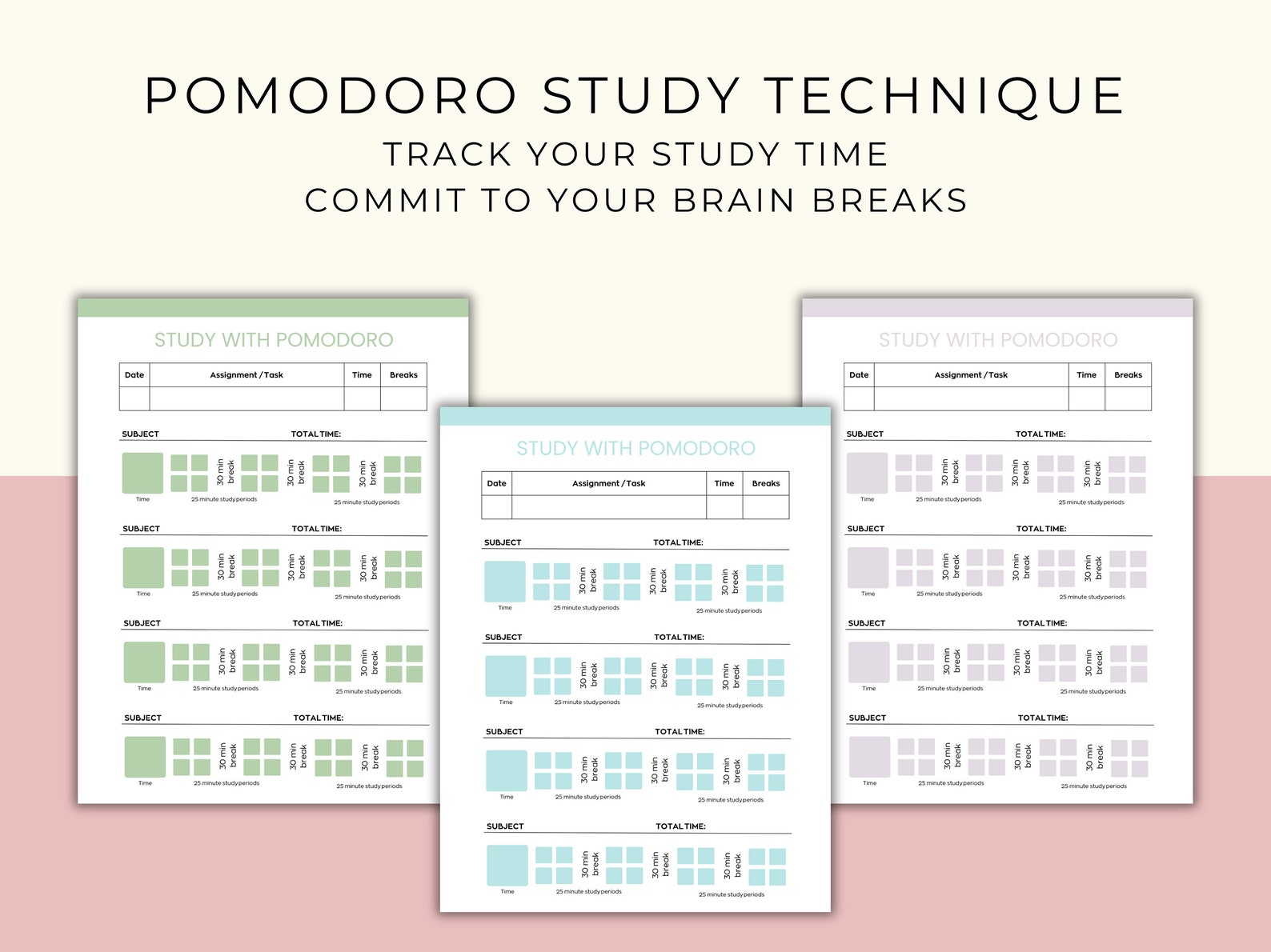 Pomodoro Study Note Template Worksheet | Digital Printable PDF | 7 ...