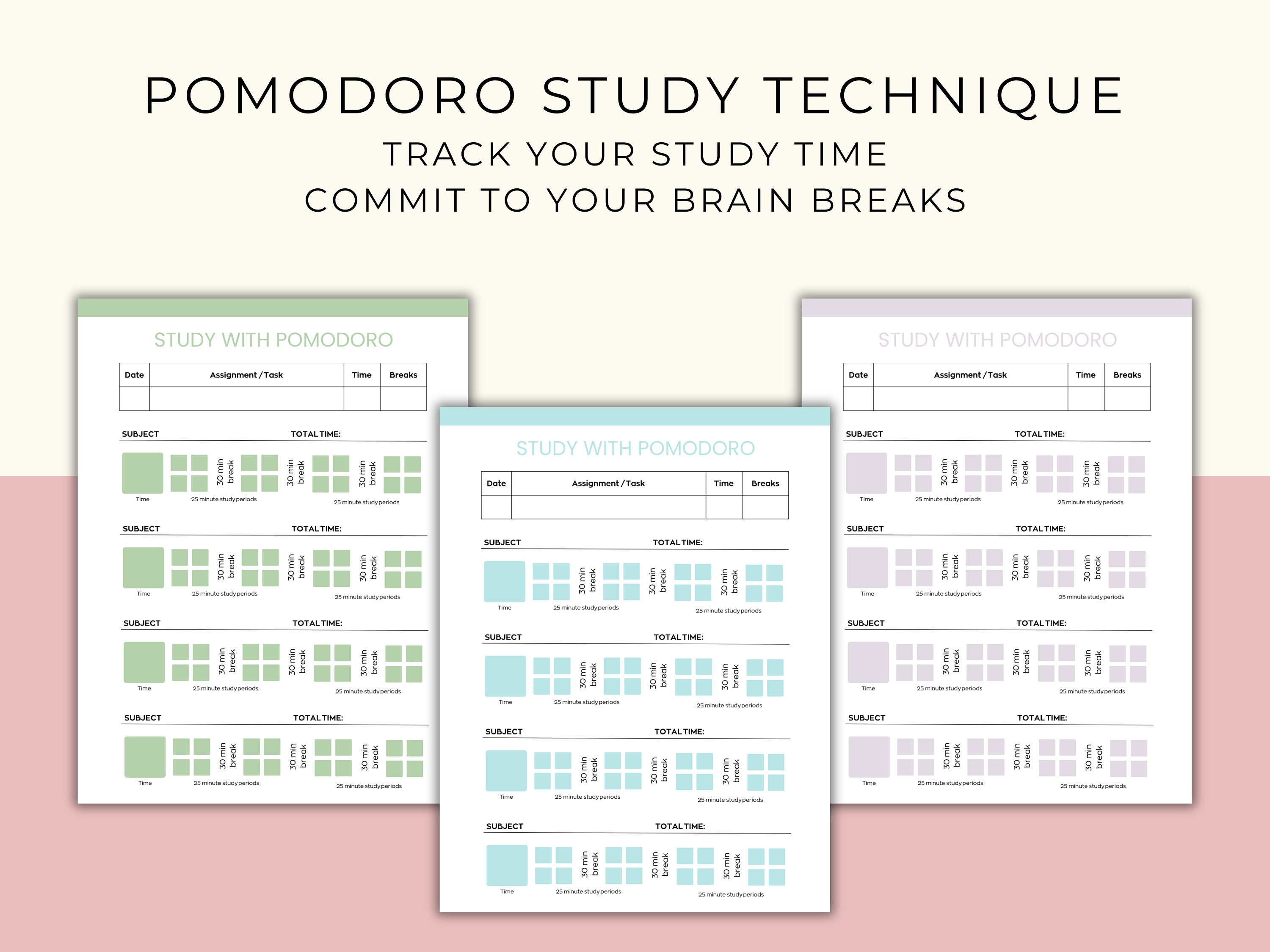 Pomodoro Study Note Template Worksheet | Digital Printable PDF | 7 ...