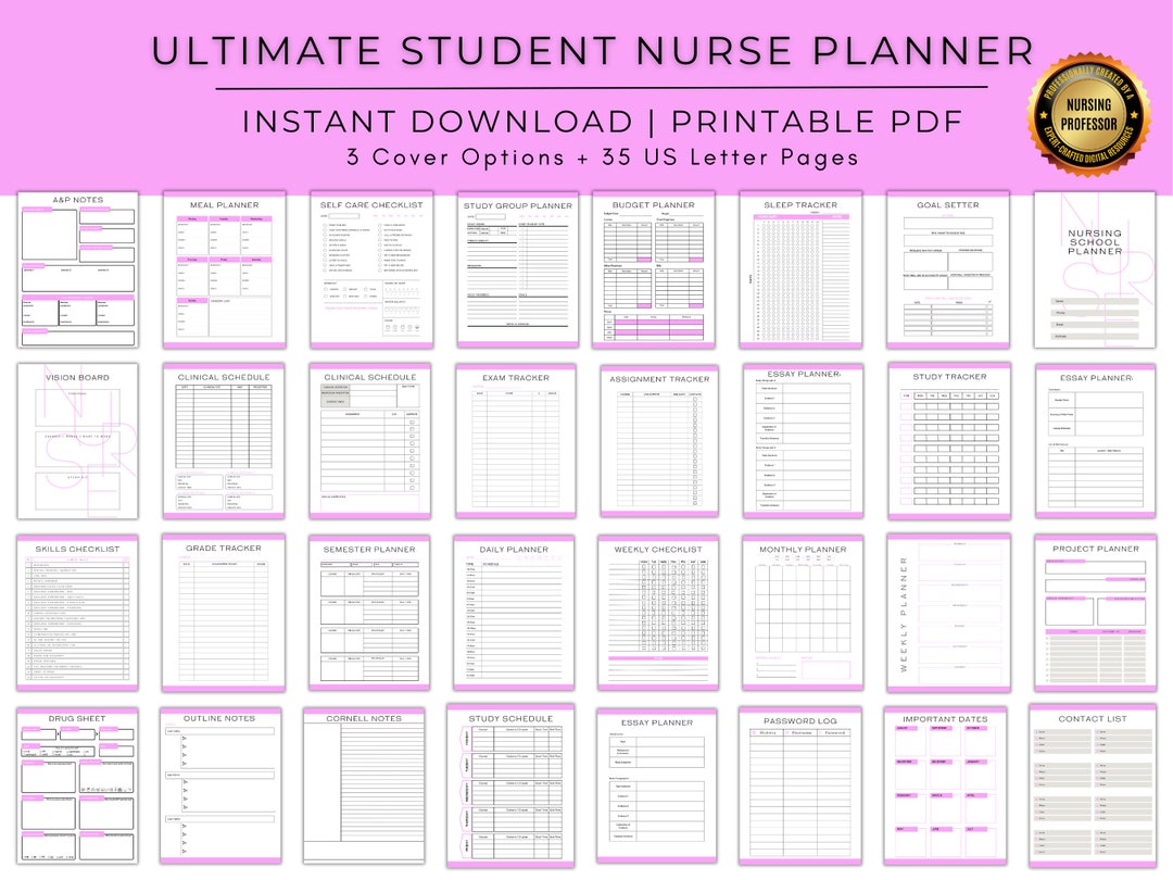 Ultimate Nursing School Planner Bundle | Undated | 35 Planner Pages ...