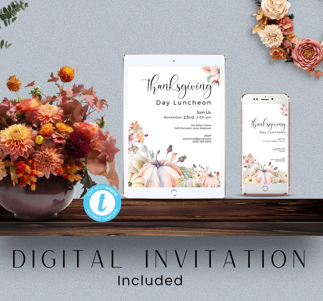 Thanksgiving Luncheon Invitation Brunch Invite Fall Party Template ...