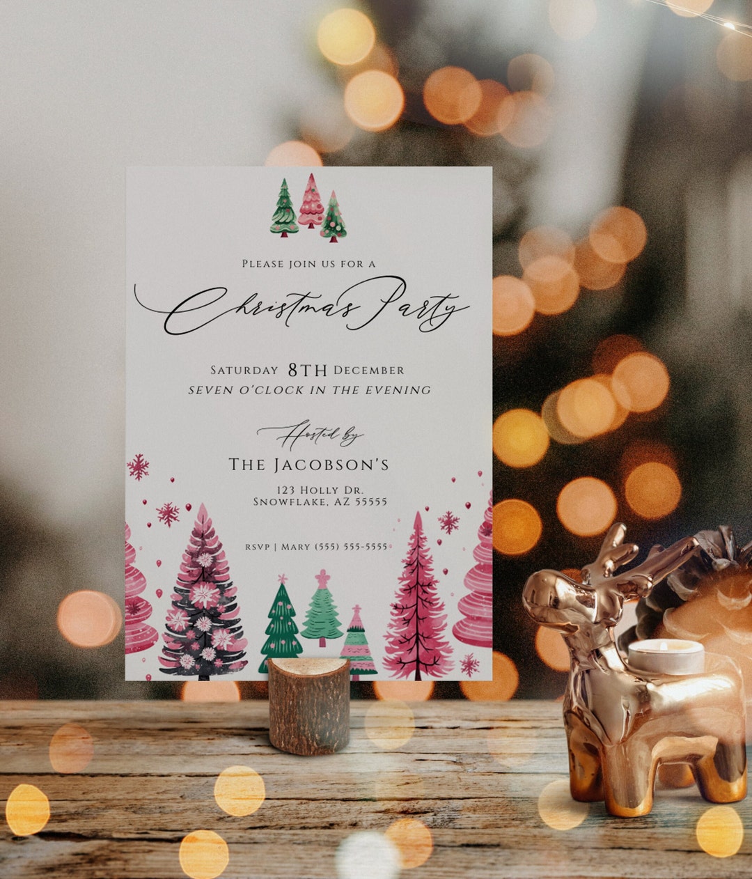 Invitación navideña simple, invitación editable a la fiesta de Navidad ...