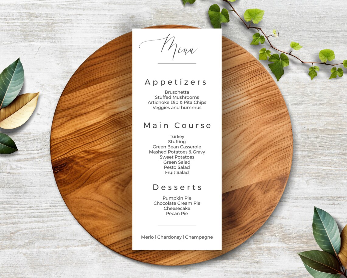 Buffet Menu Cards Template, Instant Download, Minimalist Buffet Card ...