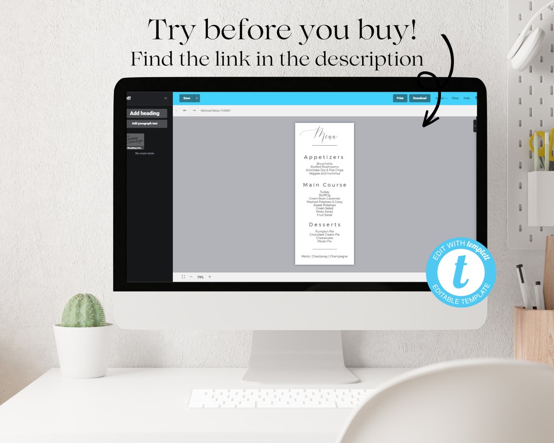 Buffet Menu Cards Template Instant Download Minimalist - Etsy