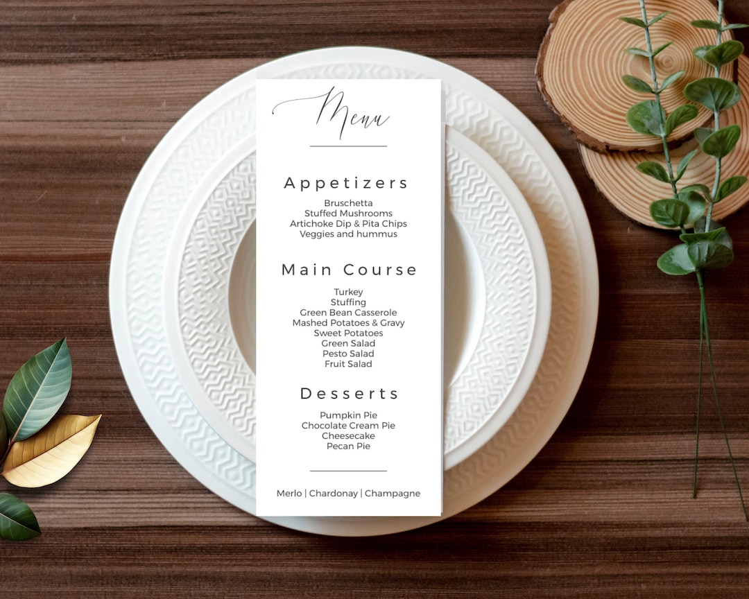 Buffet Menu Cards Template, Instant Download, Minimalist Buffet Card ...