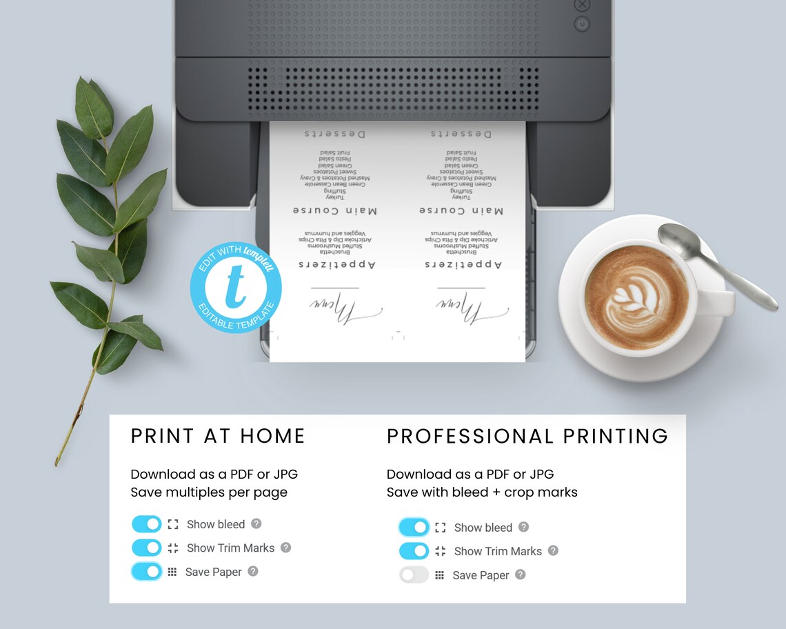 Buffet Menu Cards Template Instant Download Minimalist - Etsy