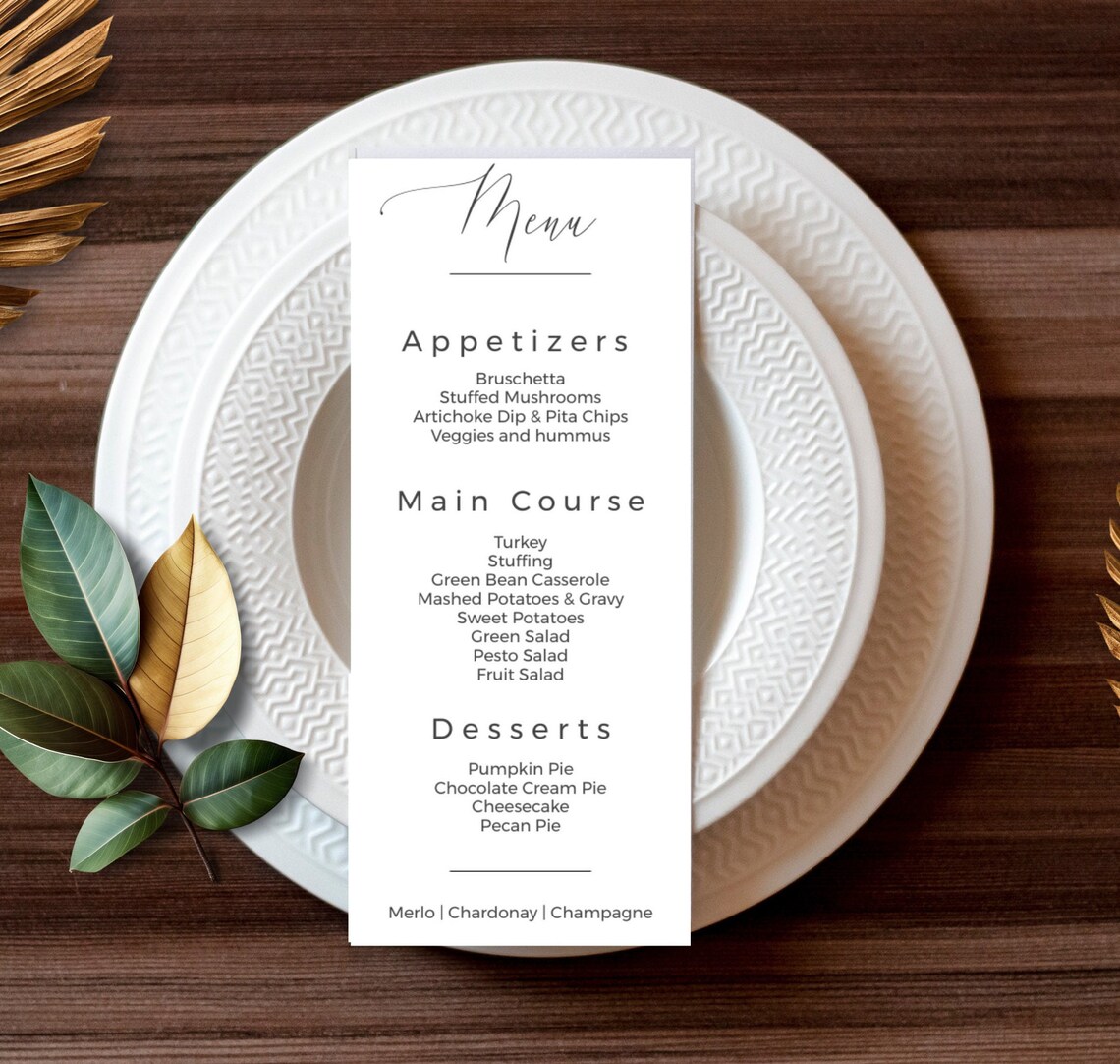 Buffet Menu Cards Template, Instant Download, Minimalist Buffet Card ...