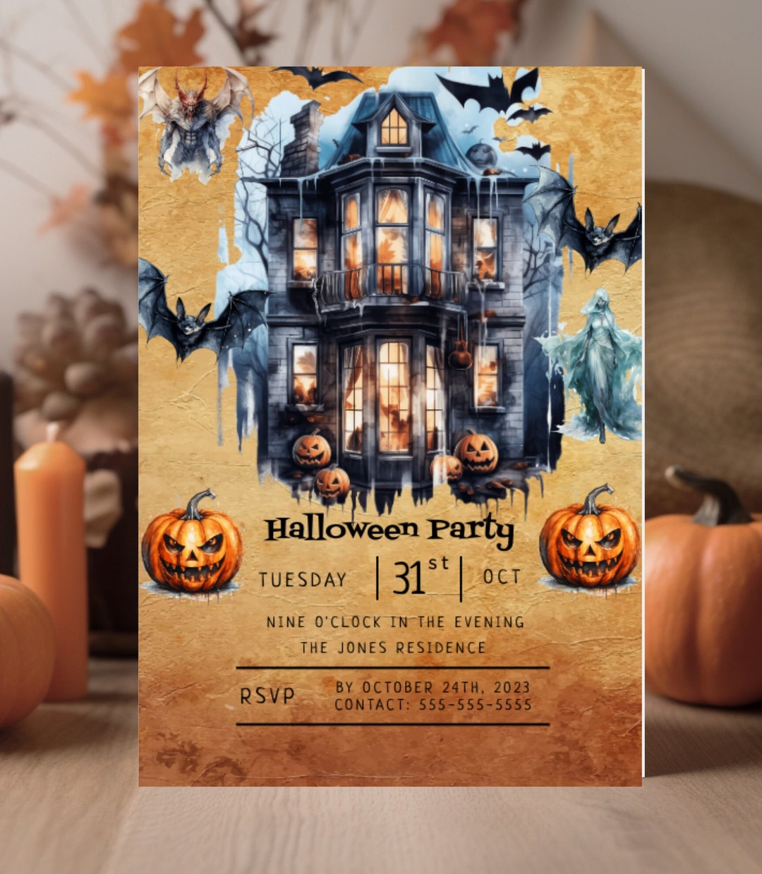 Scary Halloween Invitation Spooky Ghosts Creepy Haunted House Evil ...
