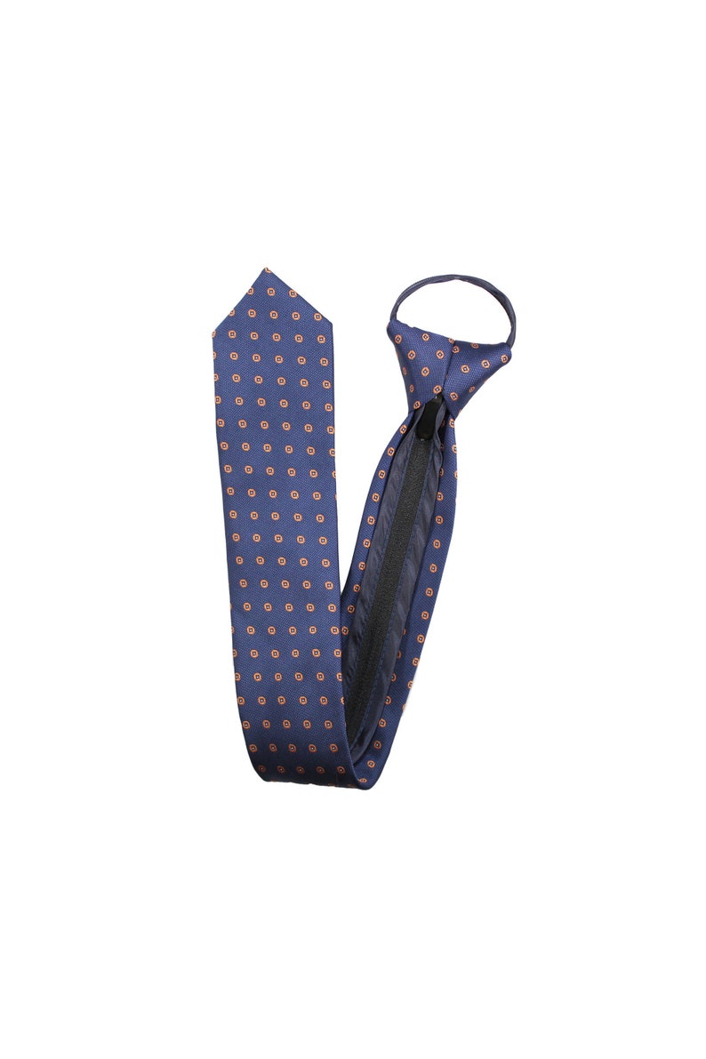Navy Blue Zipper Necktie With Orange Polka Dot Eyelet Pattern ...