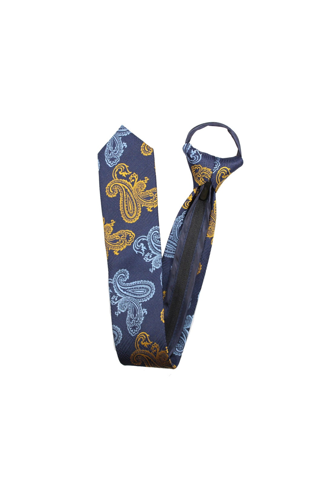 Blue and Gold Paisley Zipper Tie - Blue Pre-tied Paisley Necktie ...