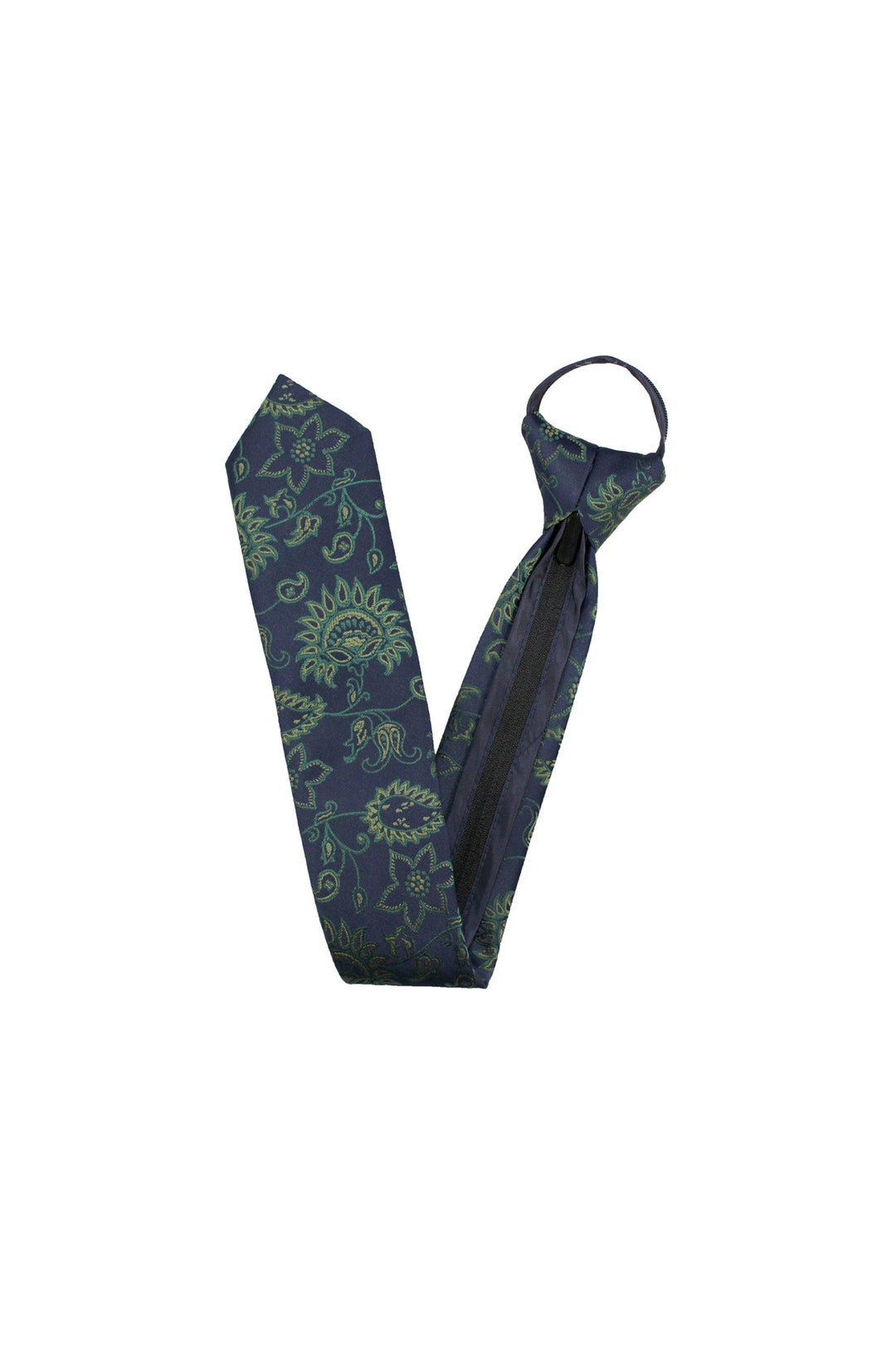 Navy Blue Zipper Tie With Green and Yellow Floral Patterns - Father's ...