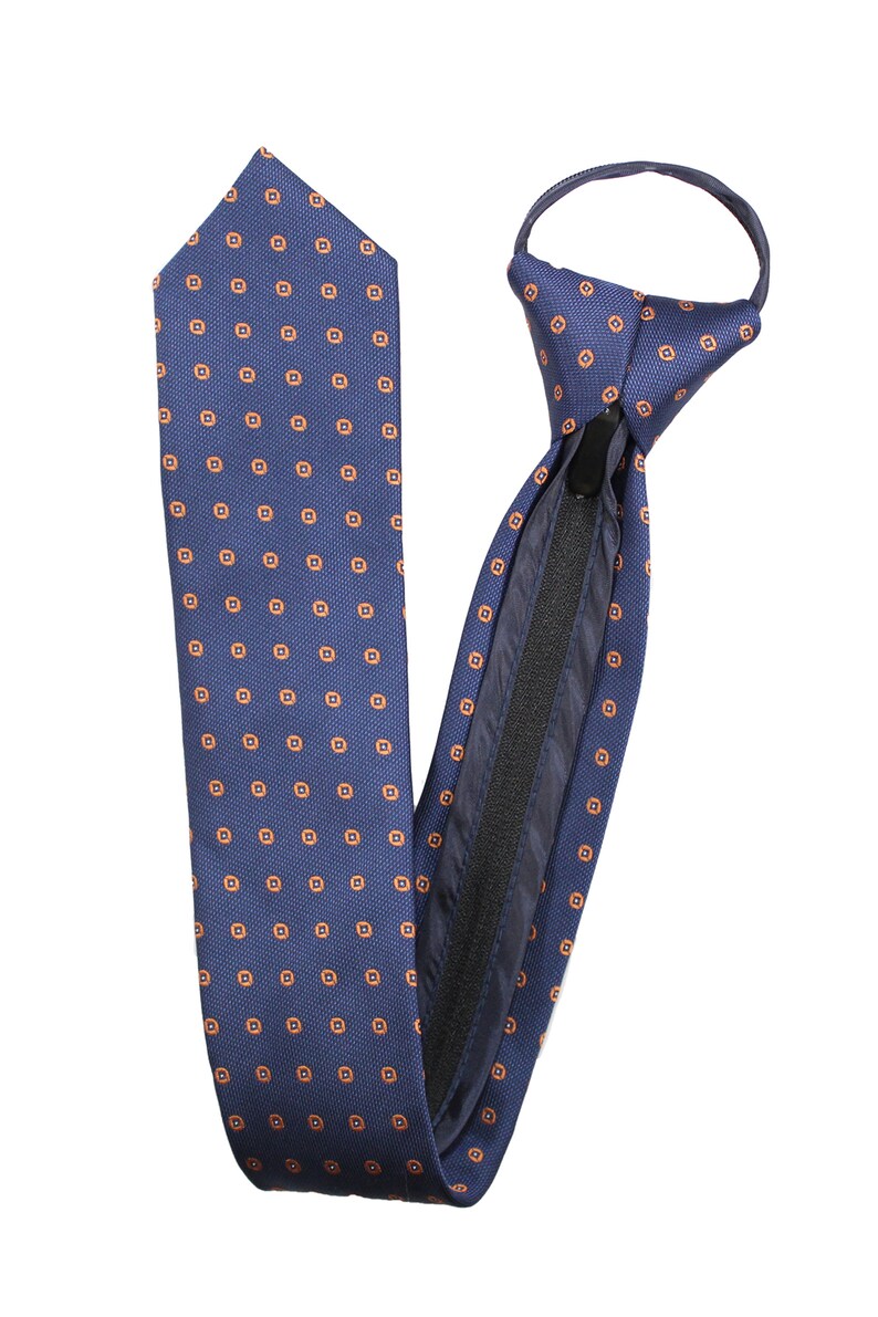 Navy Blue Zipper Necktie With Orange Polka Dot Eyelet Pattern ...