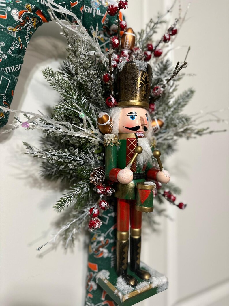 Miami Hurricanes Nutcracker Candy Cane Wreath: Festive Sports Decor for ...