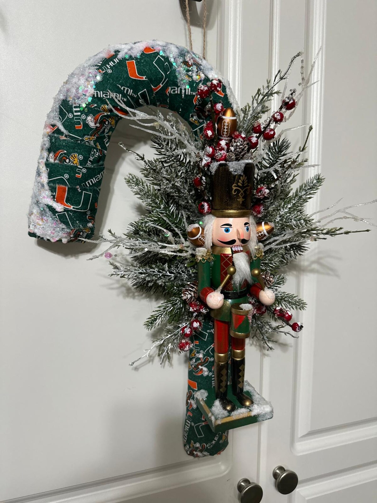Miami Hurricanes Nutcracker Candy Cane Wreath: Festive Sports Decor for ...