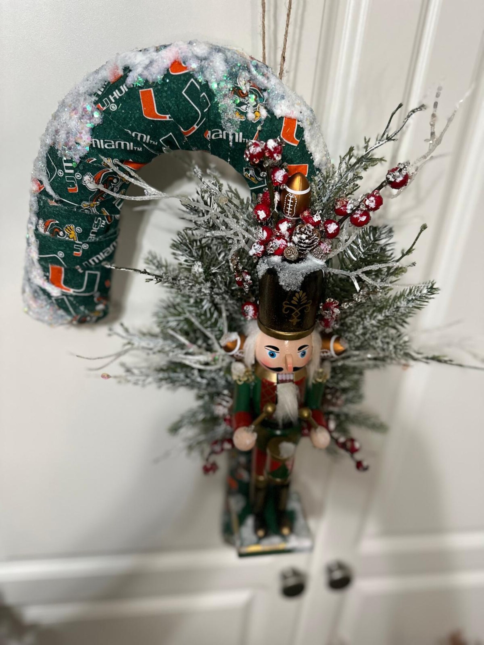Miami Hurricanes Nutcracker Candy Cane Wreath: Festive Sports Decor for ...