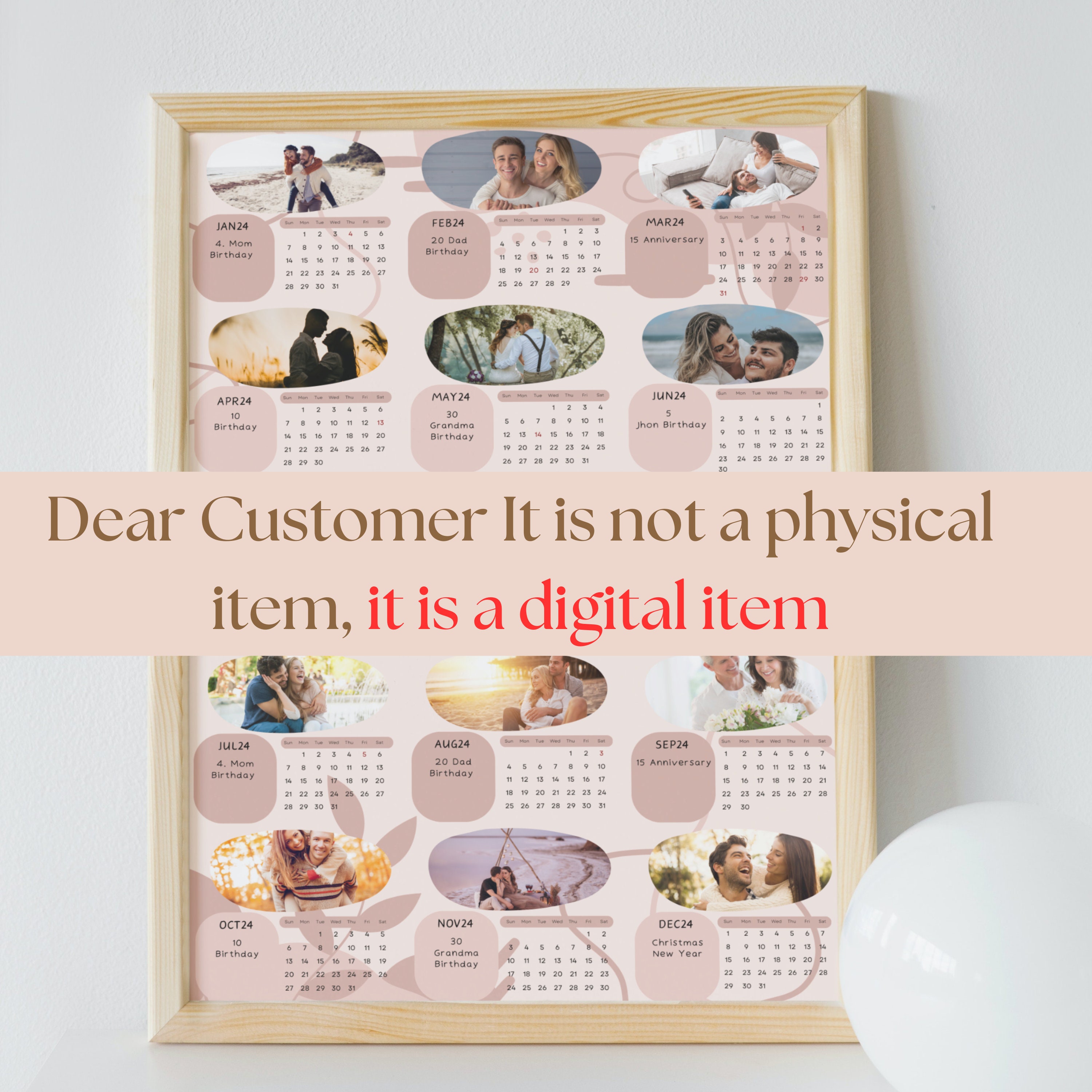 Custom 2024 Couple Calendar for A4 Frame, Calendar 2024 for Office ...