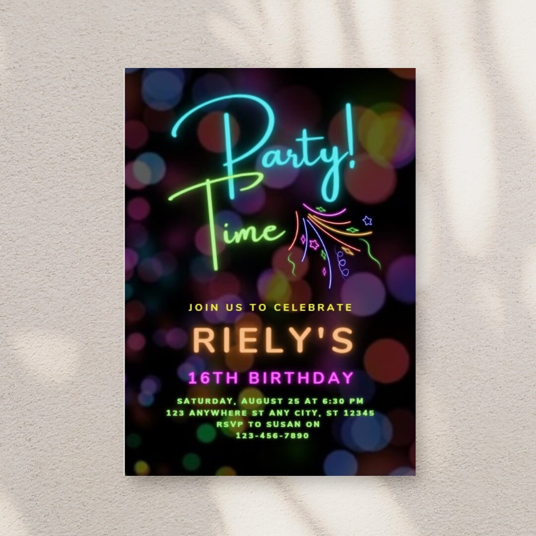 Neon Party Invitation Template, Special Event Invitation, Digital You ...