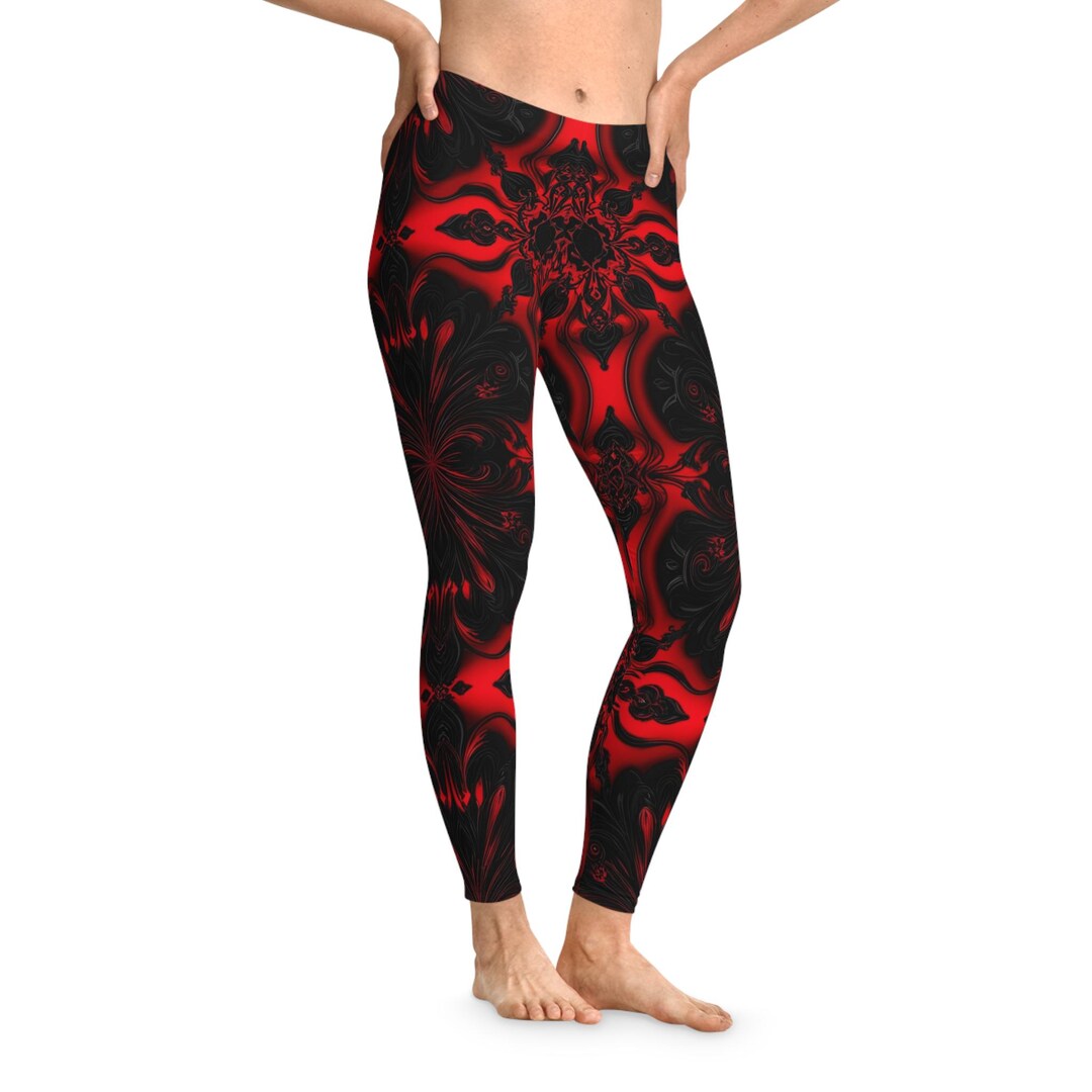 Gothic Leggings, Black and Red Stretchy Pants, Trendy Yoga Leggings ...