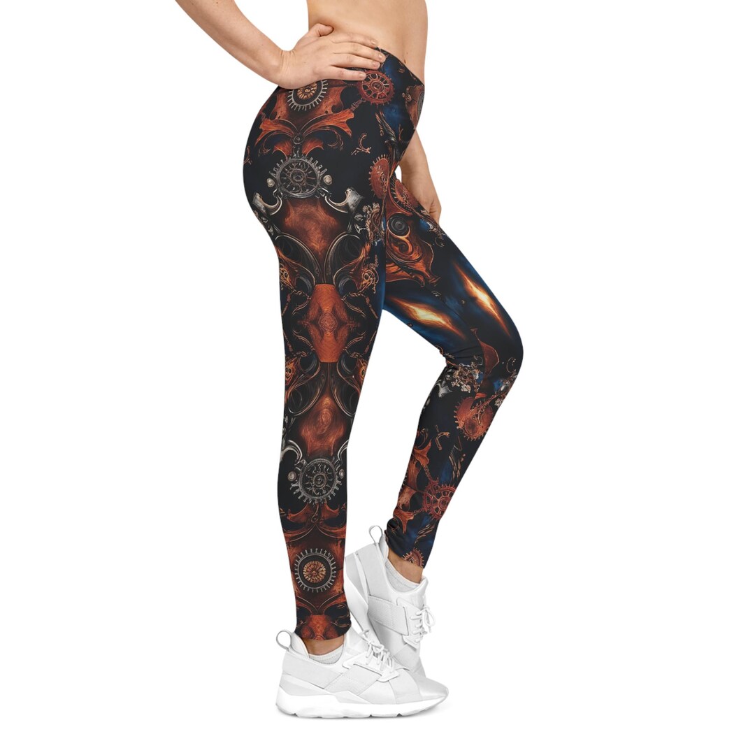 Gothic Steampunk Leggings, Vintage Women's Pants, Retro Print Yoga ...