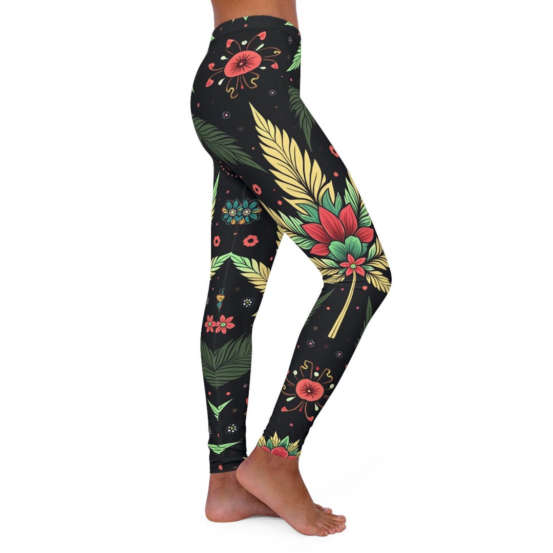 Leggings, Psychedelic Cannabis Pattern, Trippy Yoga Pants, Weed Print ...