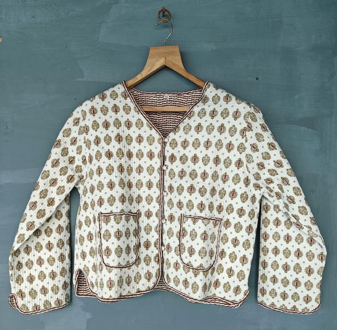 Cotton Quilted Jacket Pink Floral Print Reversible Handmade Jackets ...