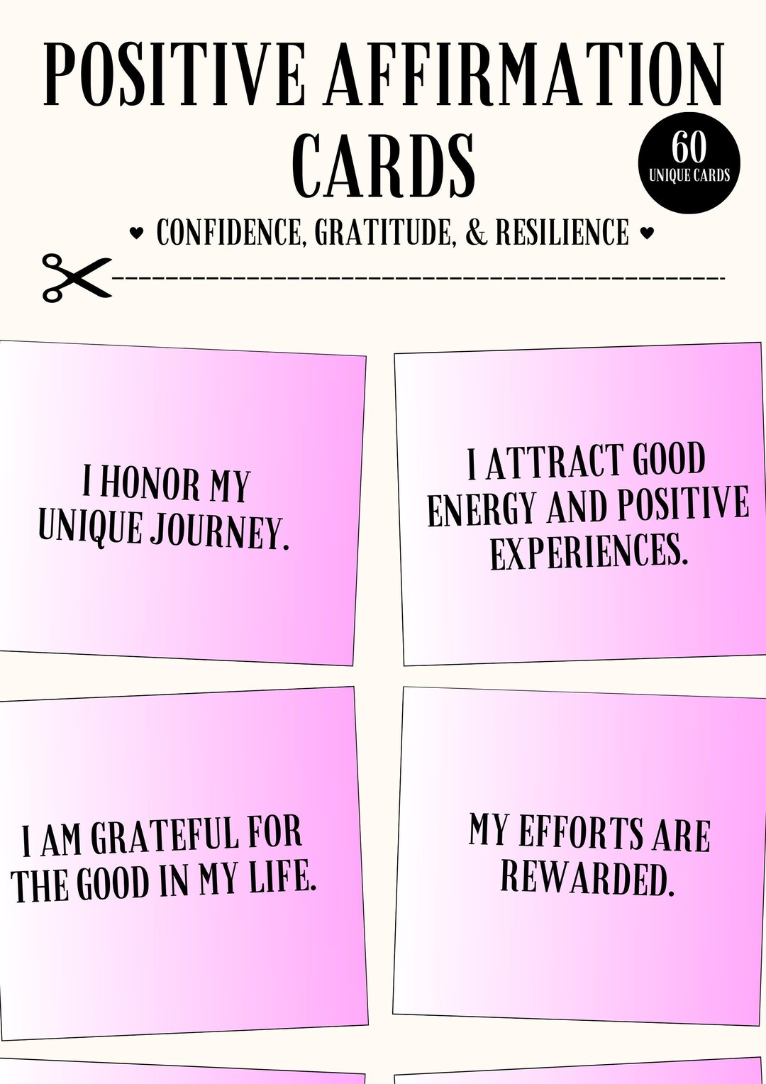 60 Positive Affirmation Cards: Printable Self-love & Mindfulness (PDF ...