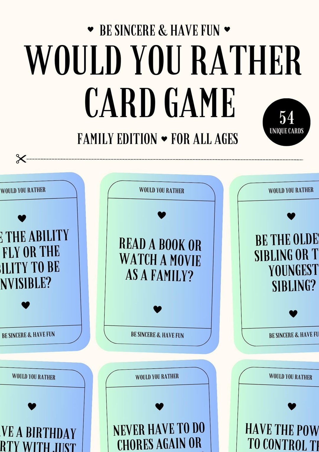 Would You Rather Family Card Game: Printable Conversation Starters (PDF ...