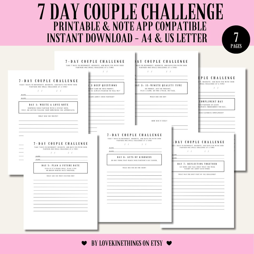 7-day Couple Challenge Worksheet: Relationship Check-in (PDF Printable ...