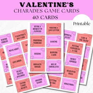 Valentine's Charades Game Cards, Valentine's Day Printable Charades ...