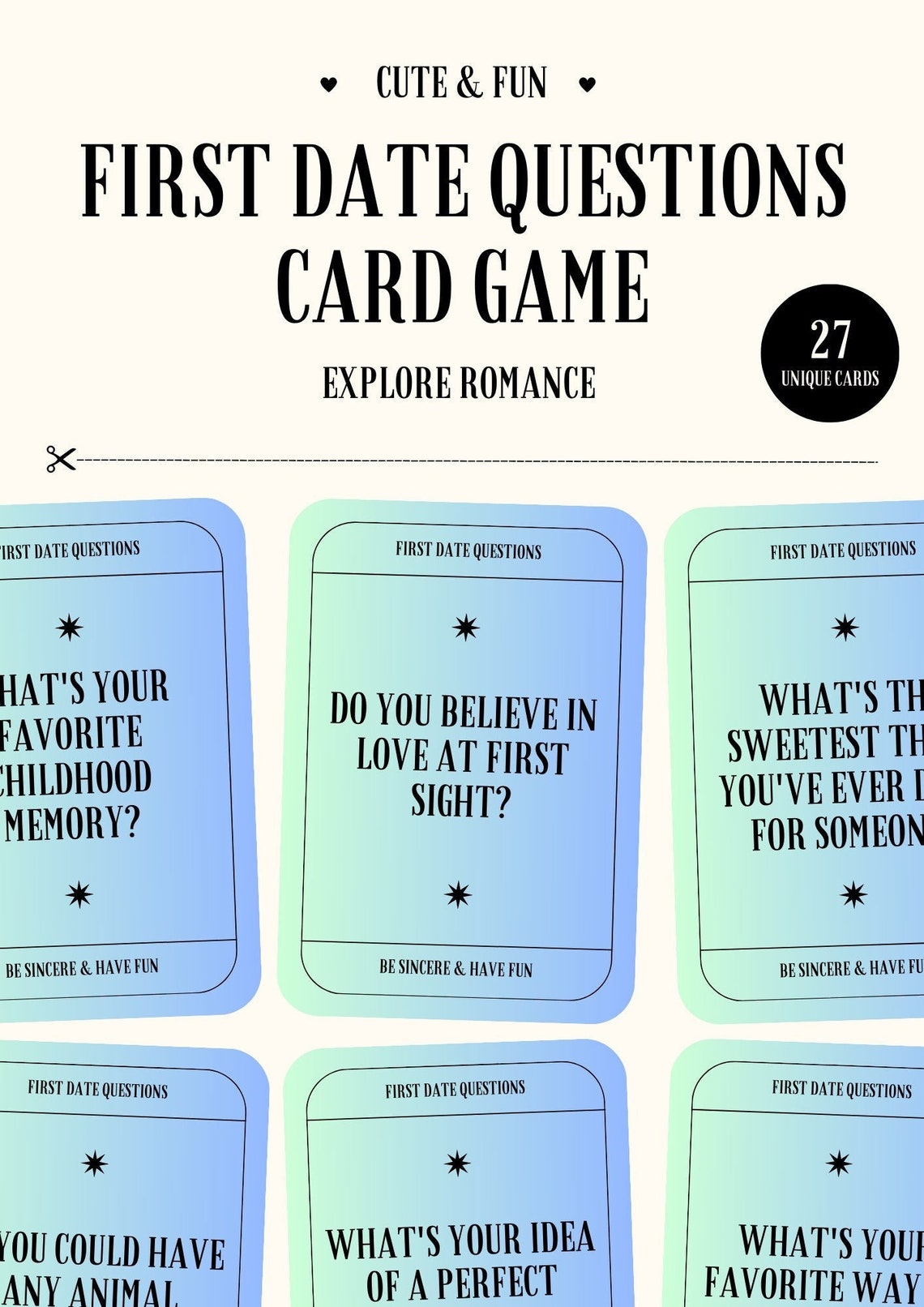 First Date Card Game: Conversation Starters for Couples (digital ...