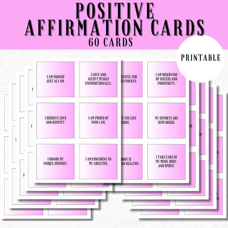 60 Positive Affirmation Cards: Printable Self-love & Mindfulness (PDF ...