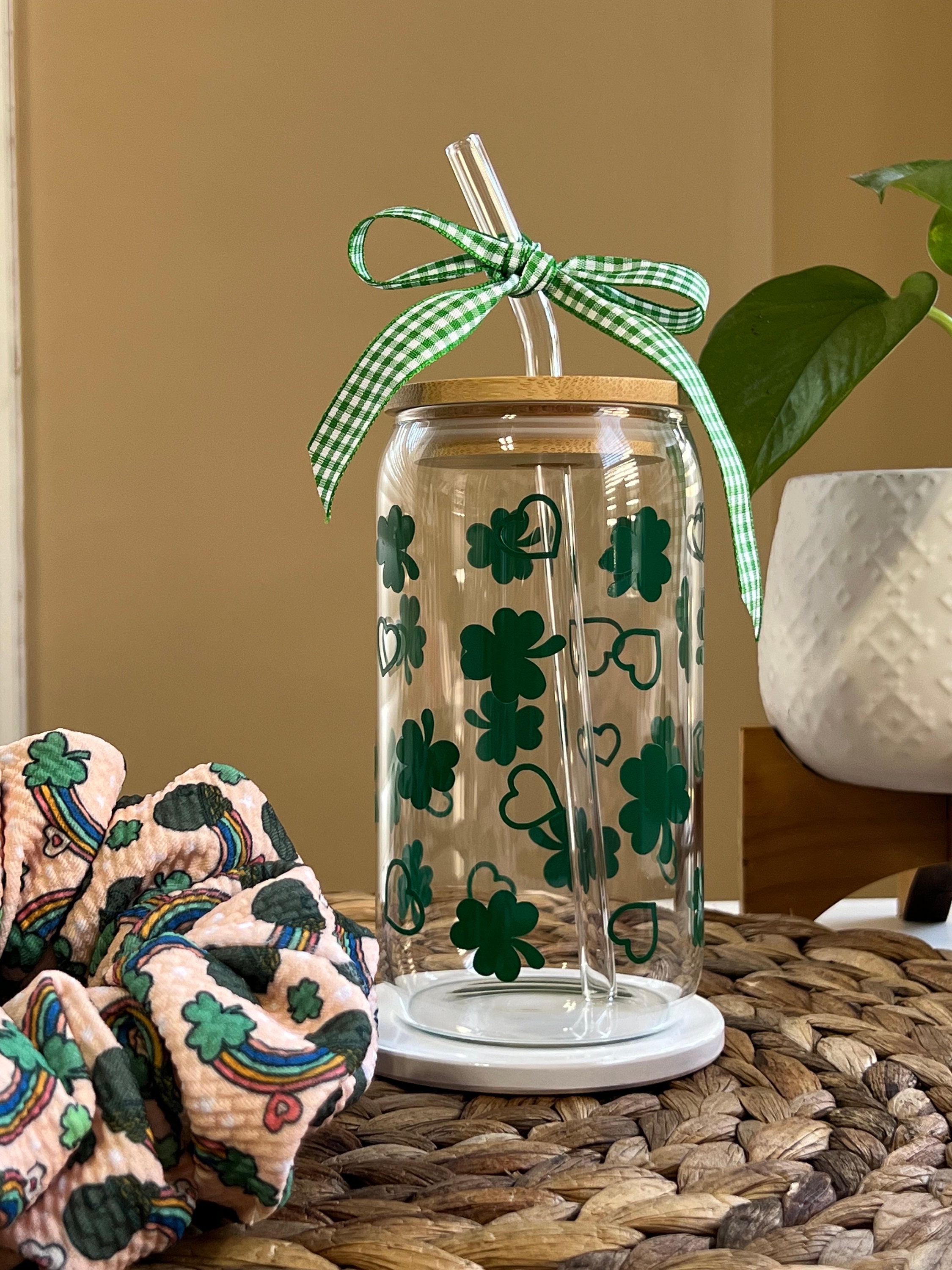 St. Patricks Day Glass Can Shamrock Beer Glass Can Iced Coffee Glass ...