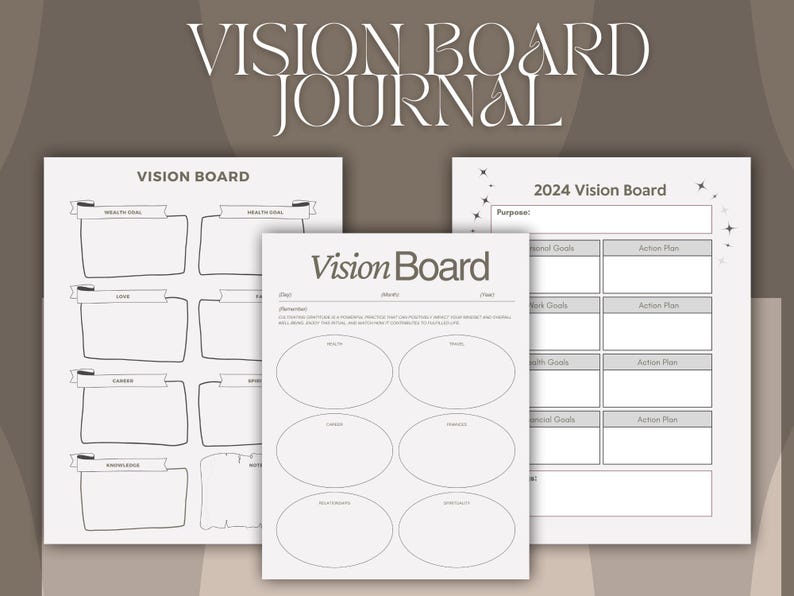 Printable Vision Board Journal | Goal Setting and Manifestation Planner ...
