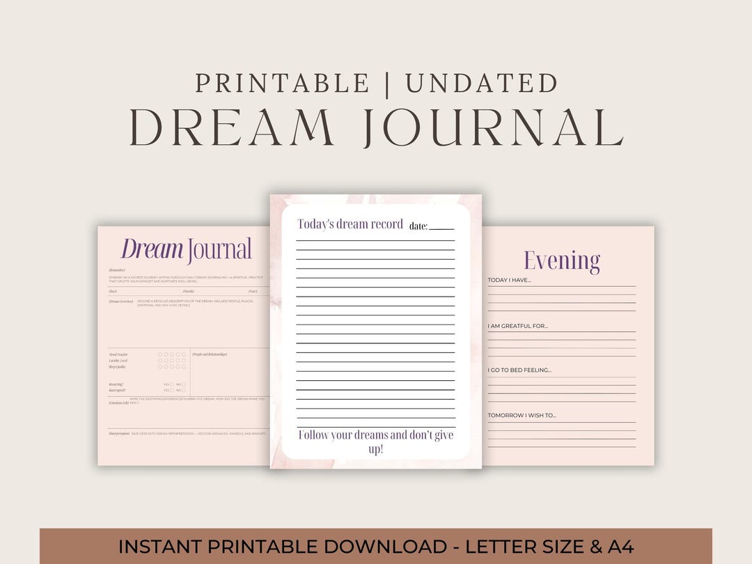 Printable Dream Journal | Daily Dream Log | Guided Dream Tracker ...