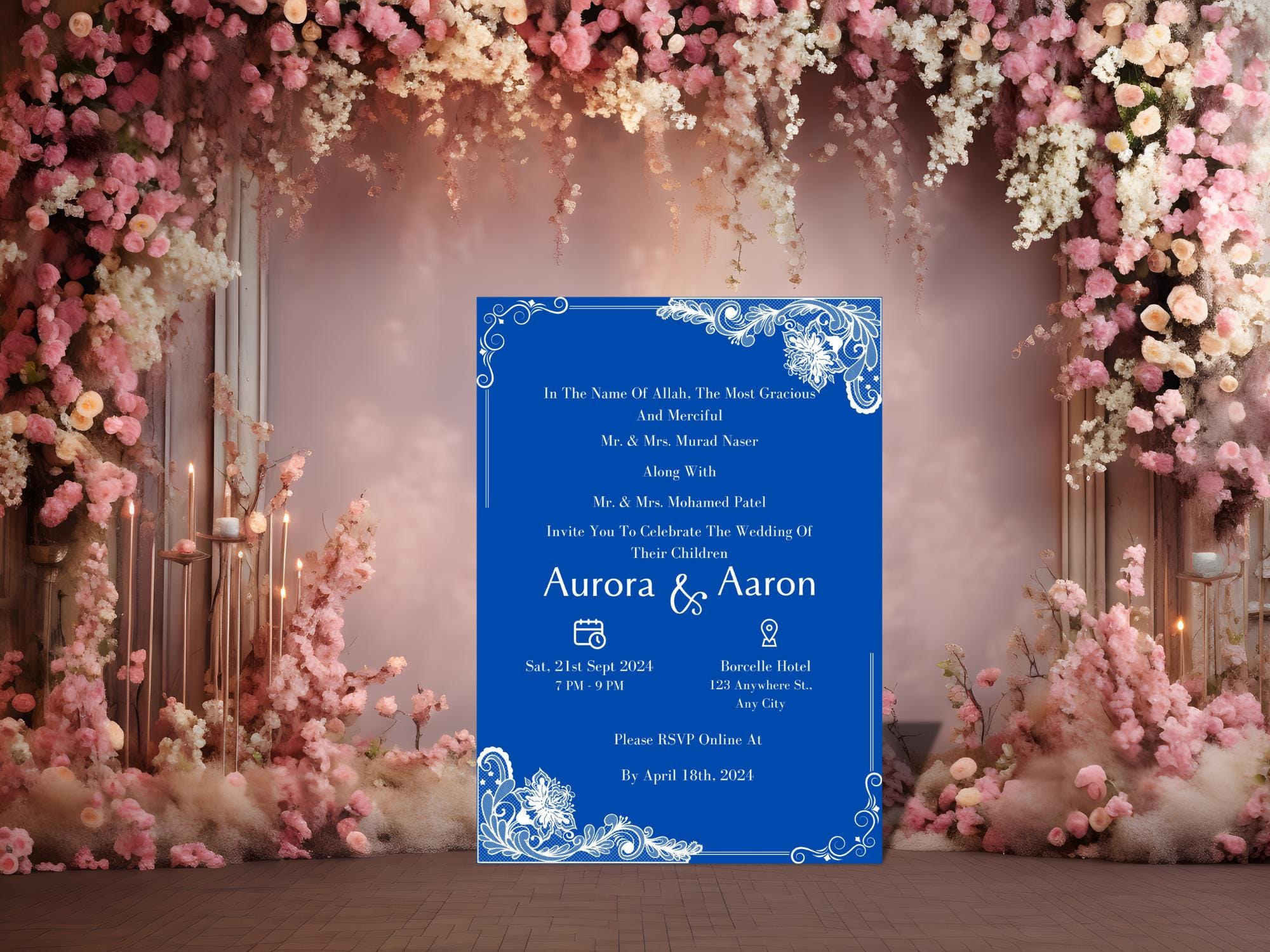 Editable Blue Background Wedding Invitation | Attractive Design ...