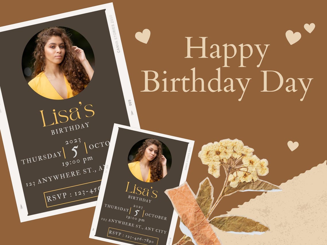 Customizable Birthday Invitation | Brown Background With White Text ...