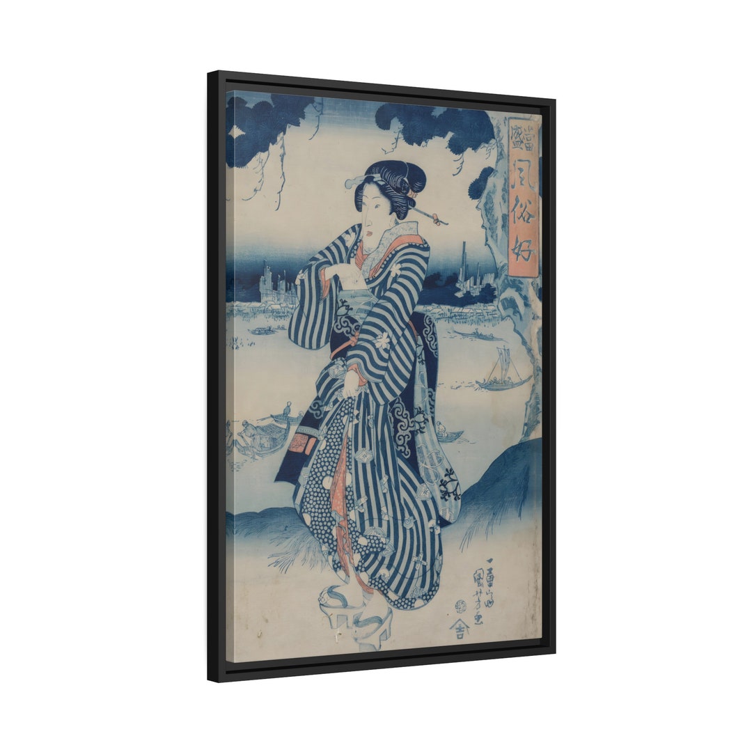 Utagawa Kuniyoshi Geisha Standing on the Bank of the Sumida River ...