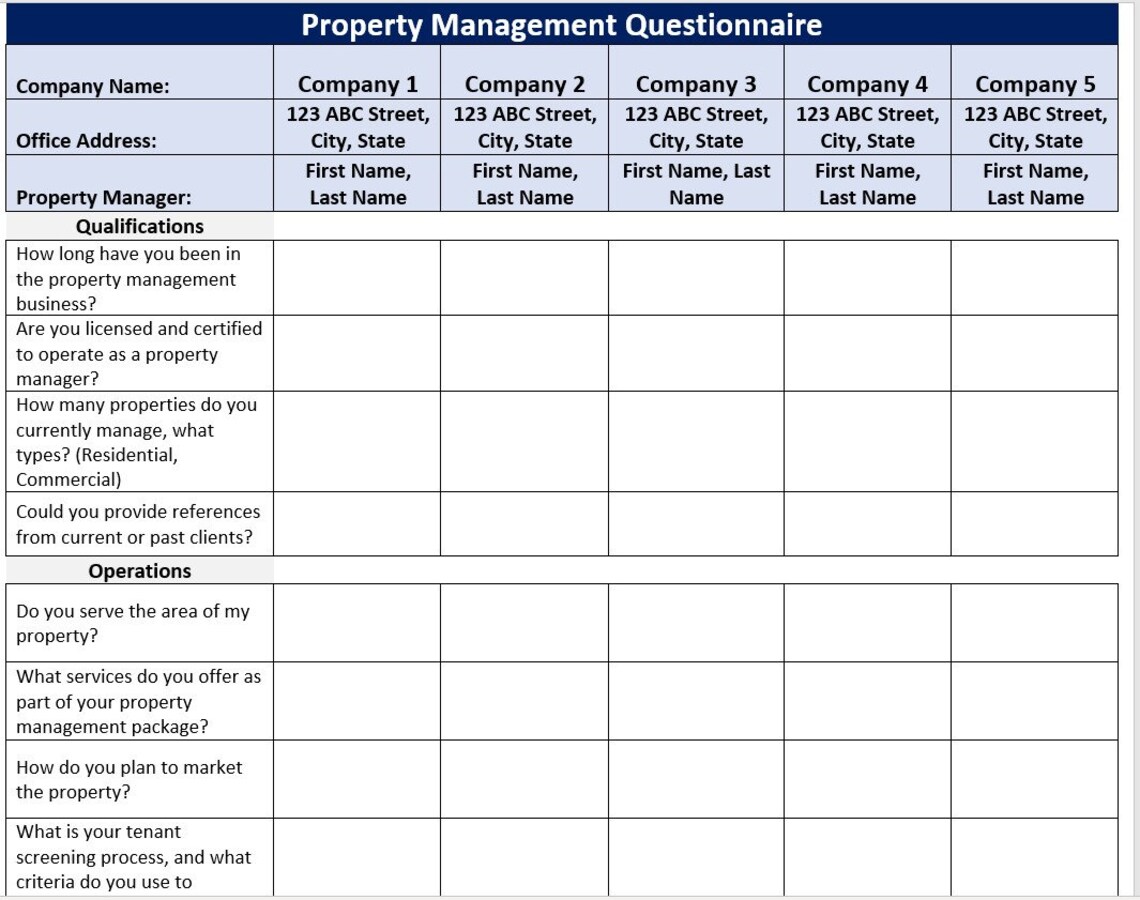 Real Estate Property Management Questionnaire Worksheet L Microsoft ...