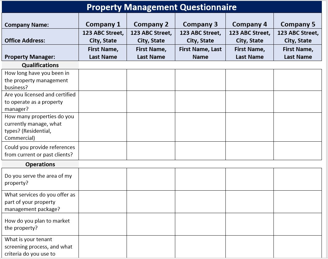 Real Estate Property Management Questionnaire Worksheet L Microsoft ...