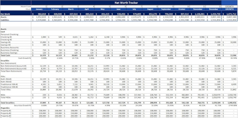Net Worth Tracker Spreadsheet for Microsoft Excel L Net Worth Dashboard ...