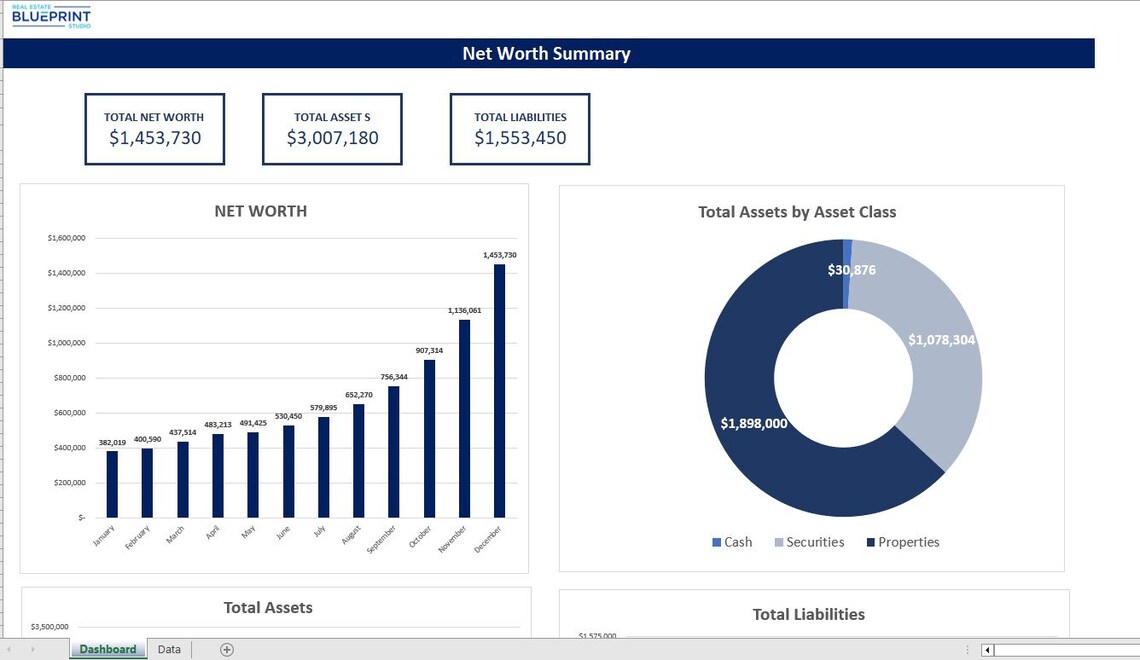 Net Worth Tracker Spreadsheet for Microsoft Excel L Net Worth Dashboard ...