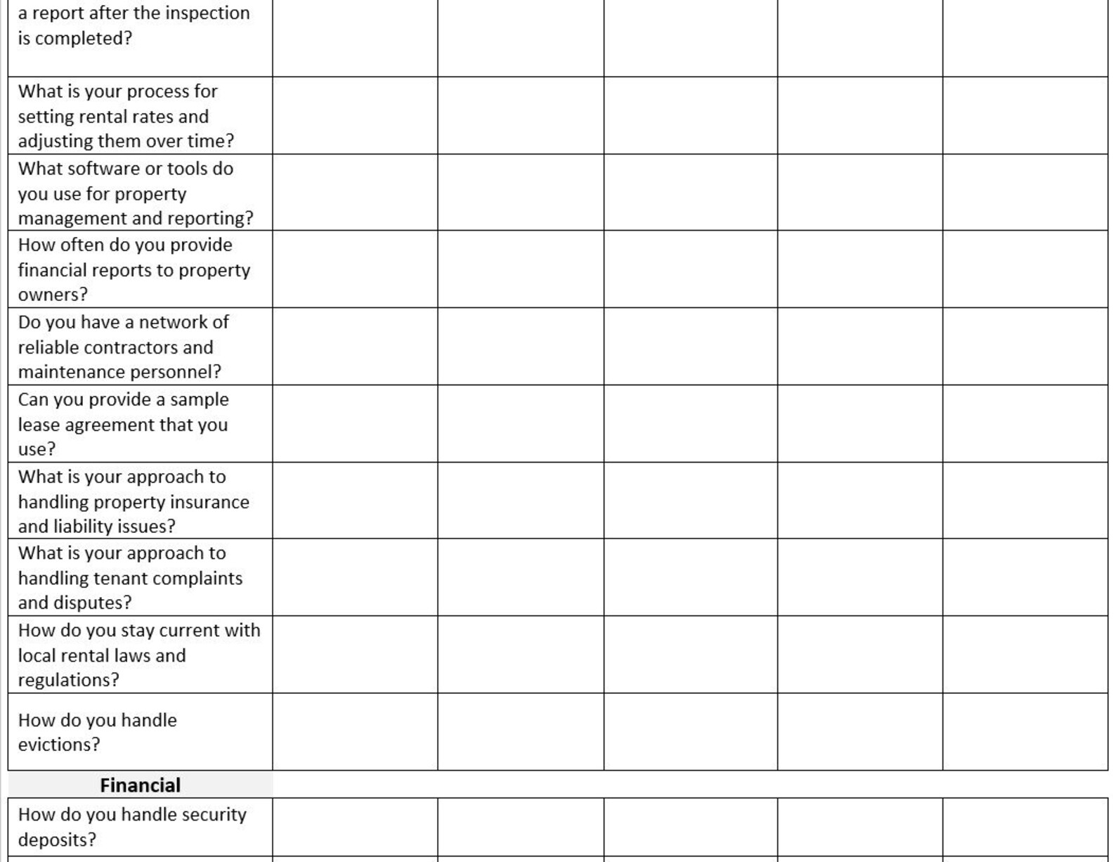 Real Estate Property Management Questionnaire Worksheet L Microsoft ...