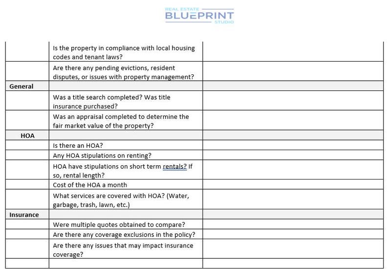 Rental Property Purchase Due Diligence Checklist L Microsoft Word ...