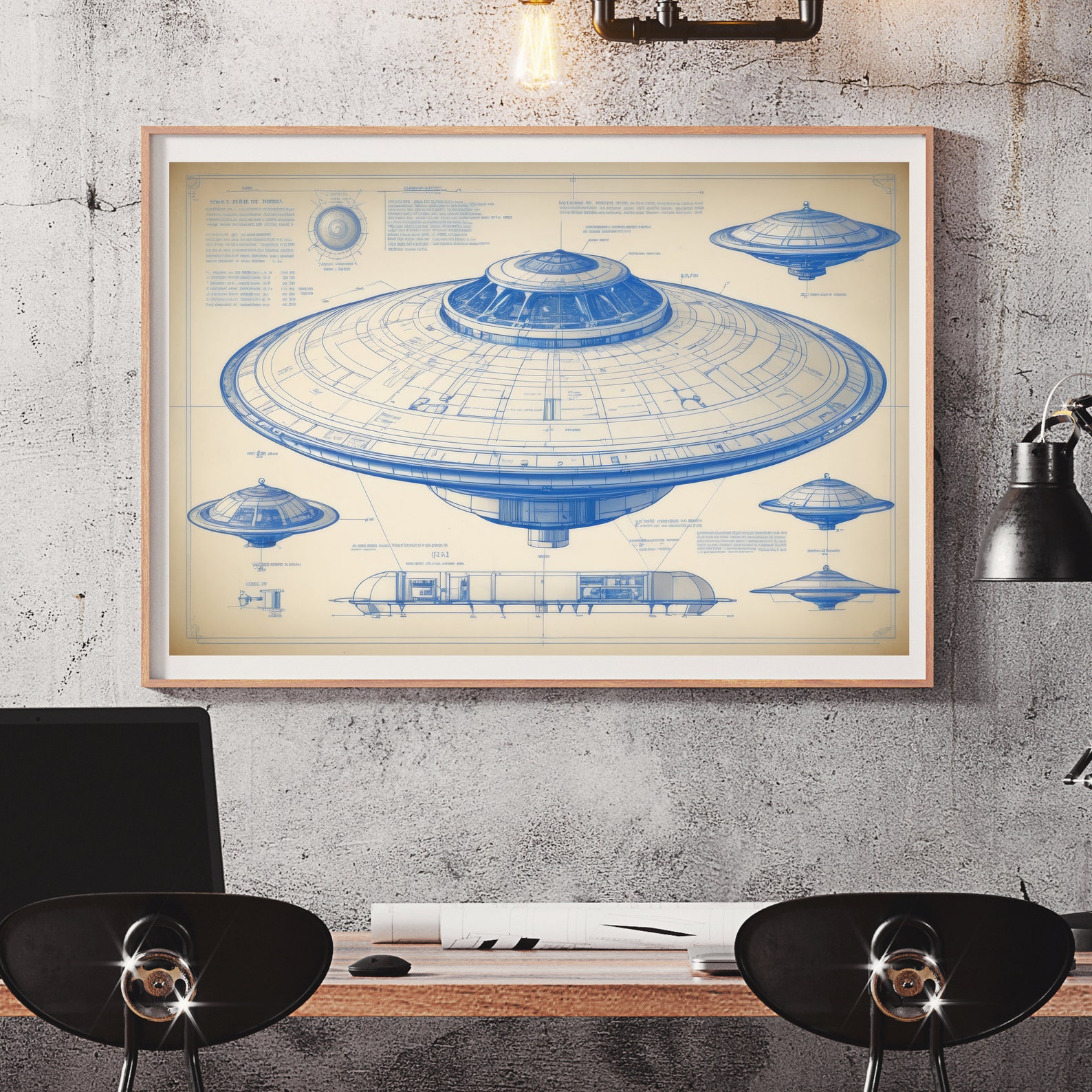 Flying Saucer Blueprint 3 | Downloadable JPEG Wall Art Print - Etsy